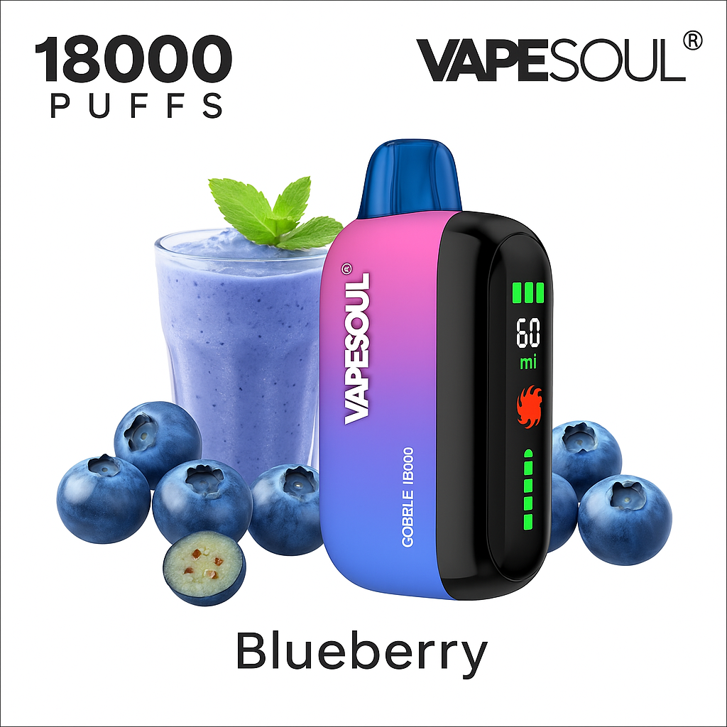 Vapesoul 18K Blueberry – 18,000 Puffs Disposable Vape - Distrosnus
